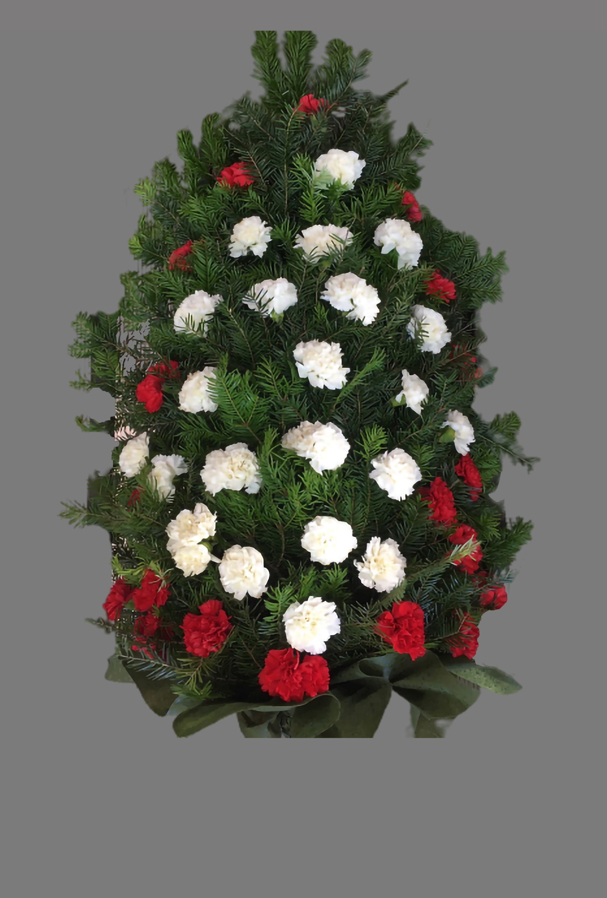 Aranjament funerar din garoafe albe si rosii