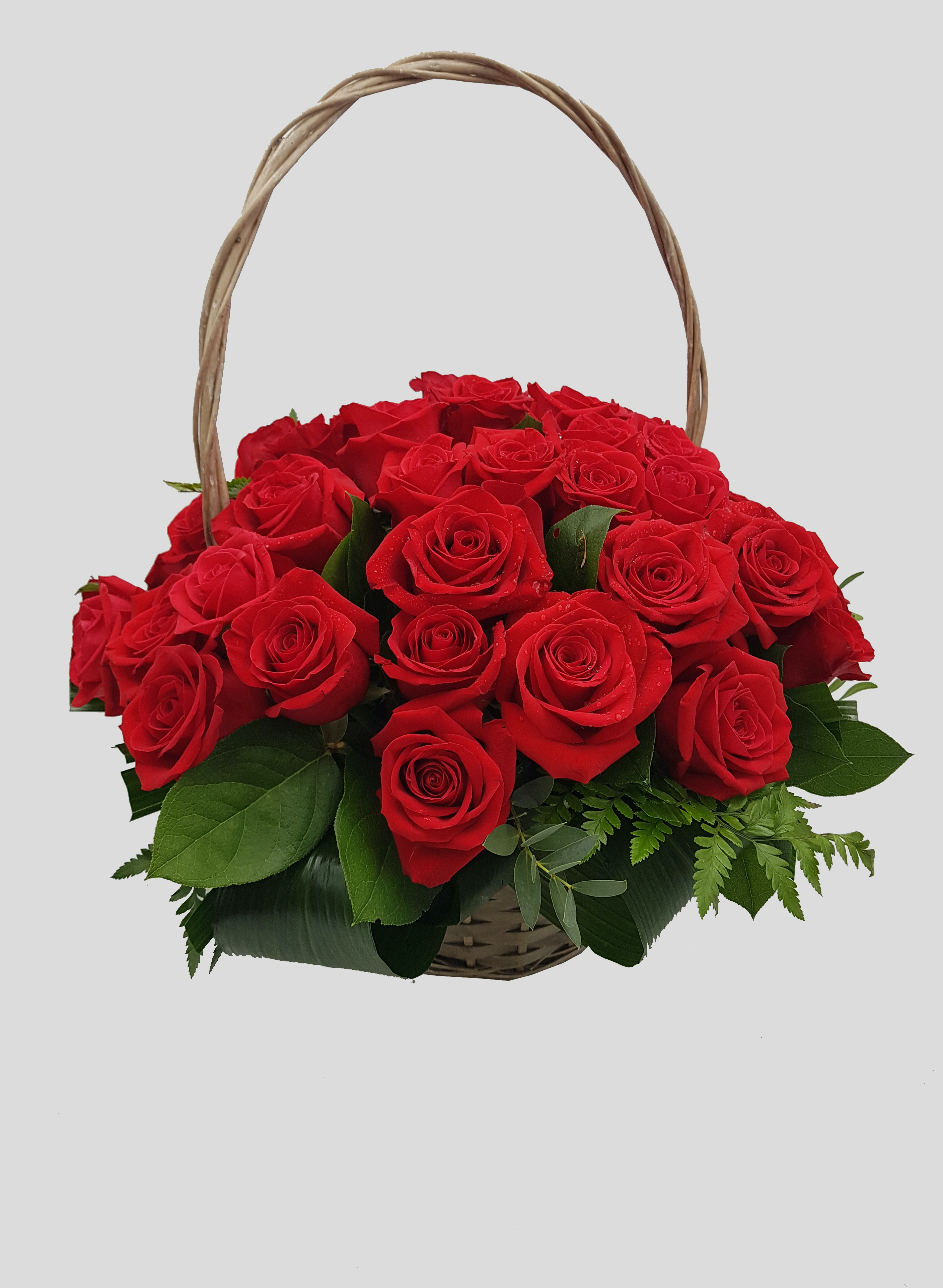 Cos de flori din 51 trandafiri rosii (Cadou Imperial)